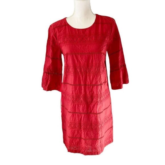 LOFT | Dresses | Loft Red 34 Sleeve Cotton Shiftdress Size Small | Poshmark